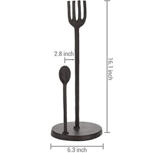 MyGift Cast Iron Farmhouse Paper Towel Holder Countertop with Fork and Spoon Design