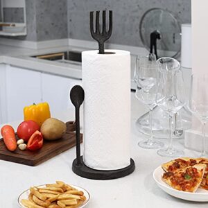 MyGift Cast Iron Farmhouse Paper Towel Holder Countertop with Fork and Spoon Design