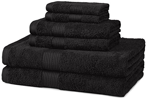 Amazon Basics 6-Piece Fade Resistant Bath, Hand and Washcloth Towel Set - Black