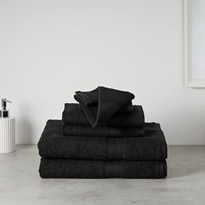 Amazon Basics 6-Piece Fade Resistant Bath, Hand and Washcloth Towel Set - Black