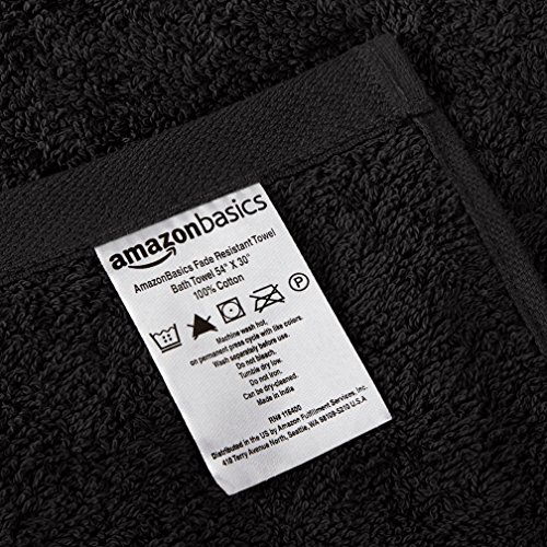 Amazon Basics 6-Piece Fade Resistant Bath, Hand and Washcloth Towel Set - Black