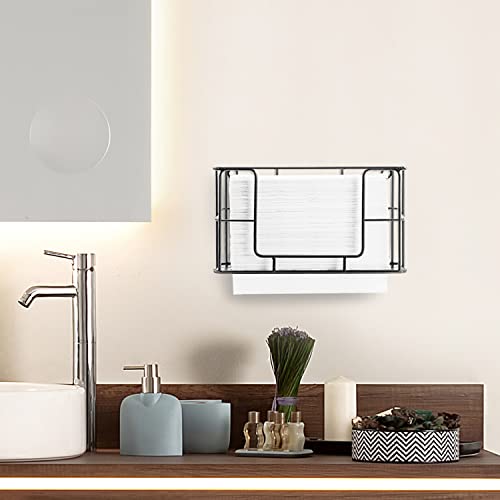 MyGift Wall Mounted Black Metal Wire Commercial Paper Towel Holder, Bathroom Paper Towel Dispenser Countertop Folded Towel Dispenser for Z Fold, C Fold and Trifold