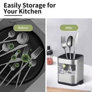 Kitchen Utensil Holder, Stainless Steel Flatware Organizer for Countertop, Utensil Caddy Counter for Spoon, Fork, Spatula (Small)