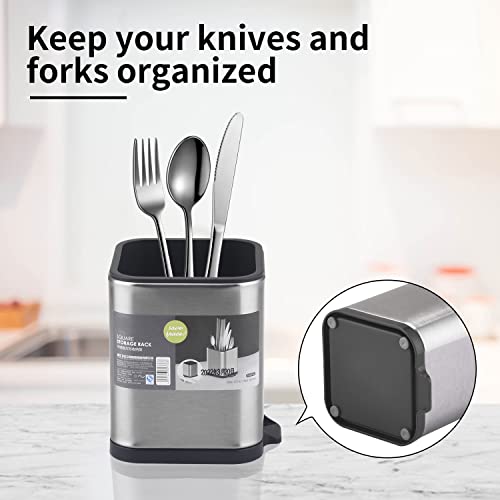 Kitchen Utensil Holder, Stainless Steel Flatware Organizer for Countertop, Utensil Caddy Counter for Spoon, Fork, Spatula (Small)