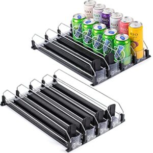 rula drink organizer for fridge, self-pushing soda can organizer for refrigerator, pantry, kitchen-black, 8 row