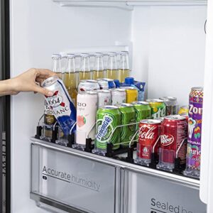 Rula Drink Organizer for Fridge, Self-Pushing Soda Can Organizer for Refrigerator, Pantry, Kitchen-Black, 8 Row