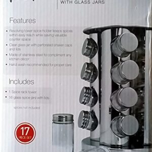 17 Pc Stainless Steel Carousel Spice Rack with Glass Jars