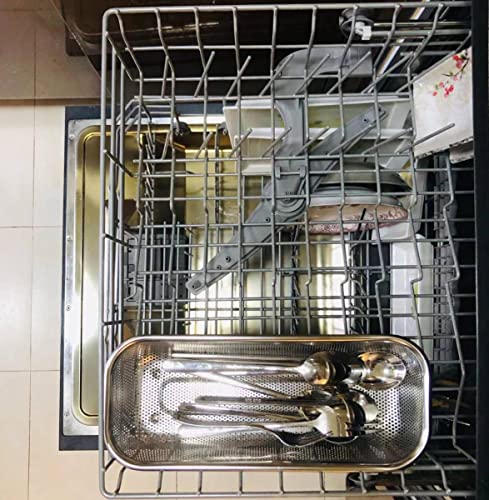 Tonsny Dishwasher Basket Stainless Steel Mesh Silverware Strainer Drying Rack Utensil Holder Cutlery Silverware Basket with Round Hole, Sliver, Dishwasher-BS2H