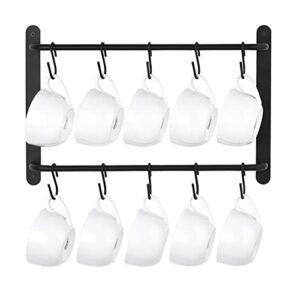 mkono mug racks for wall 2 tier coffee cup hanger holder with 10 mug hooks modern coffee mug hanger wall mount tea cups mugs storage display organizer for kitchen dining room coffee bar, black