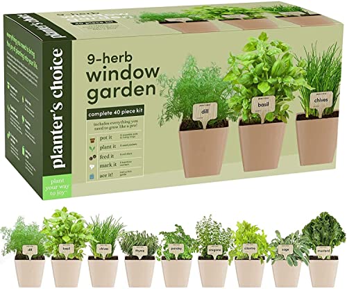 Window Herb Garden - Indoor 9 Herb Starter Kit - Unique Gardening Gifts for Women & Men, Mom, Her - Kitchen Windowsill Growing Kit - Grow 9 Plants - Best Unusual Birthday Christmas Gift for Cooking