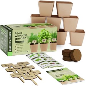 Window Herb Garden - Indoor 9 Herb Starter Kit - Unique Gardening Gifts for Women & Men, Mom, Her - Kitchen Windowsill Growing Kit - Grow 9 Plants - Best Unusual Birthday Christmas Gift for Cooking