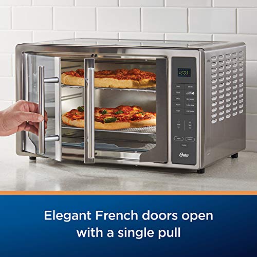 Oster Air Fryer Oven, 10-in-1 Countertop Toaster Oven, XL Fits 2 16" Pizzas, Stainless Steel French Doors