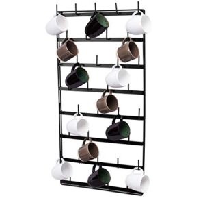 birdrock home 36 peg mug rack for wall – coffee tea cup glass storage holder – coffee bar display décor – decorative kitchen organizer – heavy duty rack – flat black metal steel