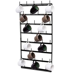 BirdRock Home 36 Peg Mug Rack for Wall - Coffee Tea Cup Glass Storage Holder - Coffee Bar Display Décor - Decorative Kitchen Organizer - Heavy Duty Rack - Flat Black Metal Steel