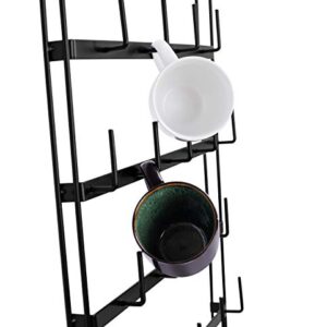 BirdRock Home 36 Peg Mug Rack for Wall - Coffee Tea Cup Glass Storage Holder - Coffee Bar Display Décor - Decorative Kitchen Organizer - Heavy Duty Rack - Flat Black Metal Steel