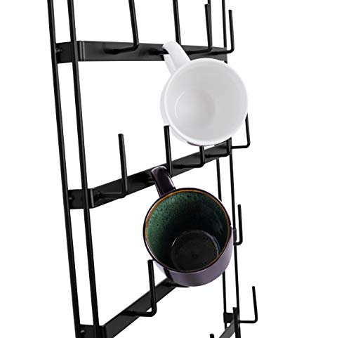 BirdRock Home 36 Peg Mug Rack for Wall - Coffee Tea Cup Glass Storage Holder - Coffee Bar Display Décor - Decorative Kitchen Organizer - Heavy Duty Rack - Flat Black Metal Steel