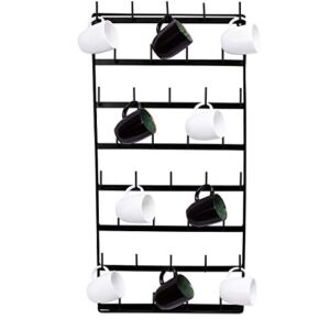 BirdRock Home 36 Peg Mug Rack for Wall - Coffee Tea Cup Glass Storage Holder - Coffee Bar Display Décor - Decorative Kitchen Organizer - Heavy Duty Rack - Flat Black Metal Steel