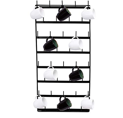 BirdRock Home 36 Peg Mug Rack for Wall - Coffee Tea Cup Glass Storage Holder - Coffee Bar Display Décor - Decorative Kitchen Organizer - Heavy Duty Rack - Flat Black Metal Steel