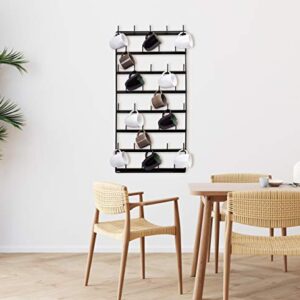 BirdRock Home 36 Peg Mug Rack for Wall - Coffee Tea Cup Glass Storage Holder - Coffee Bar Display Décor - Decorative Kitchen Organizer - Heavy Duty Rack - Flat Black Metal Steel