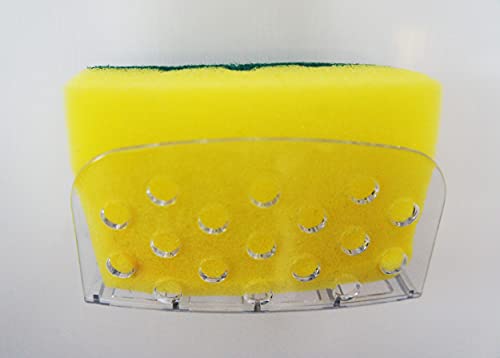 AMUONTY 2 Pack Sponge Holders with Suction,Clear Plastic Container, Kitchen Dish Sponge Holder, Bathroom Accessory, Space Saving Sink Countertop Organizer