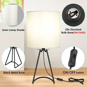 FOLKSMATE Bedside Table Lamps Set of 2, Black Metal Table Lamp for Bedroom, Modern Lamp for Nightstand, Simple Side Lamp with Linen Fabric Lampshade for Kids, Bedrooms, Living Room (Bulb not Included)