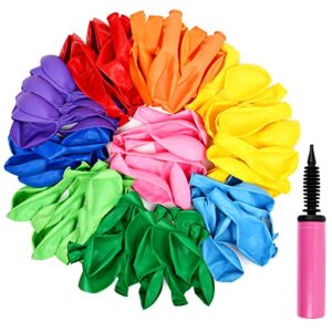 100 pack balloons rainbow set with balloon pump, 12 inches, bright colors balloon for birthday party, wedding, party supplies, made with strong multicolored latex for helium or air use