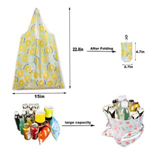 Elephant-package Pack of 6 Reusable Shopping Bags Foldable with Hook- Washable- Large Grocery Bag with Pouch Tote Bags (Fruit Birds)