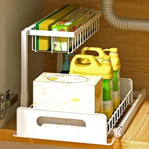 furihshe under sink organizers and storage, pull out cabinet organizer 2-tier slide out sliding shelf under cabinet storage multi-use for under kitchen bathroom under sink organizer