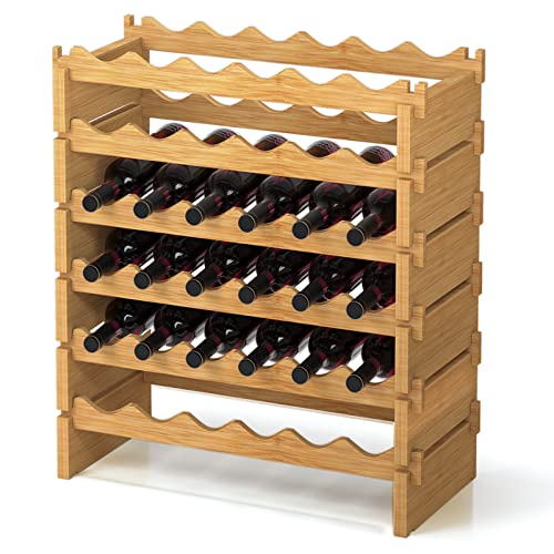 JOHAHTANG 36 Bottle Stackable Wine Rack - 6-Tier Bamboo Wine Bottle Rack for Bar, Kitchen and Cellar Wine Bottle Display Rack