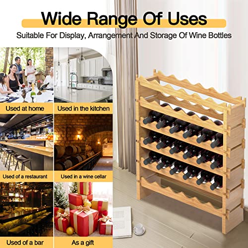 JOHAHTANG 36 Bottle Stackable Wine Rack - 6-Tier Bamboo Wine Bottle Rack for Bar, Kitchen and Cellar Wine Bottle Display Rack