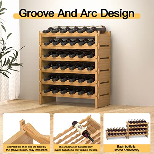 JOHAHTANG 36 Bottle Stackable Wine Rack - 6-Tier Bamboo Wine Bottle Rack for Bar, Kitchen and Cellar Wine Bottle Display Rack