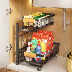 under sink organizer, pxrack pull out cabinet organizer 2-tier slide-out sliding shelf under cabinet storage multi-purpose for under kitchen bathroom sink living room organizers and storage