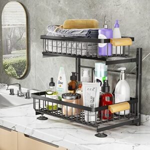 Under Sink Organizer, PXRACK Pull Out Cabinet Organizer 2-Tier Slide-out Sliding Shelf Under Cabinet Storage Multi-purpose for Under Kitchen Bathroom Sink Living Room Organizers and Storage