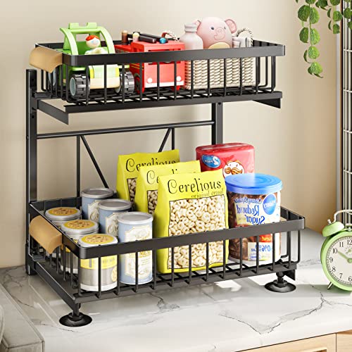 Under Sink Organizer, PXRACK Pull Out Cabinet Organizer 2-Tier Slide-out Sliding Shelf Under Cabinet Storage Multi-purpose for Under Kitchen Bathroom Sink Living Room Organizers and Storage