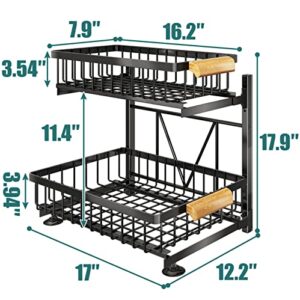 Under Sink Organizer, PXRACK Pull Out Cabinet Organizer 2-Tier Slide-out Sliding Shelf Under Cabinet Storage Multi-purpose for Under Kitchen Bathroom Sink Living Room Organizers and Storage