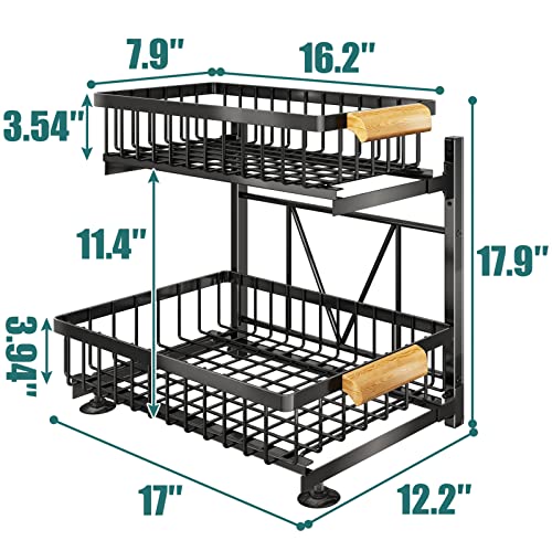 Under Sink Organizer, PXRACK Pull Out Cabinet Organizer 2-Tier Slide-out Sliding Shelf Under Cabinet Storage Multi-purpose for Under Kitchen Bathroom Sink Living Room Organizers and Storage