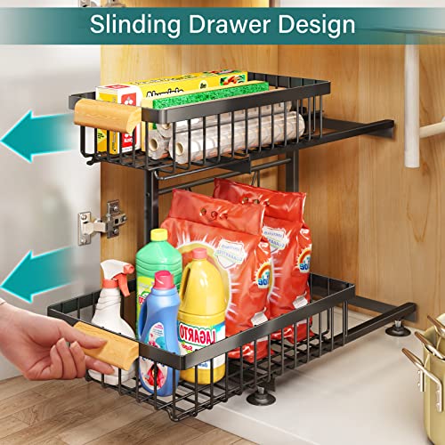 Under Sink Organizer, PXRACK Pull Out Cabinet Organizer 2-Tier Slide-out Sliding Shelf Under Cabinet Storage Multi-purpose for Under Kitchen Bathroom Sink Living Room Organizers and Storage