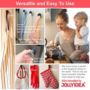 JOLLYiDEA Kitchen Dish Towel Rag Holder - Self Adhesive Push Hooks for Towel Stick On Hook No Drilling Grabber for Kitchen Sink Bathroom Wall Hand Washcloth Hanging Rack, 6 Pack Small Hangers 1 Gift