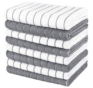 aidea dish towels-8pack, 18”x26”, super soft and absorbent, multi-purpose microfiber kitchen towels for home, kitchen-grey/white