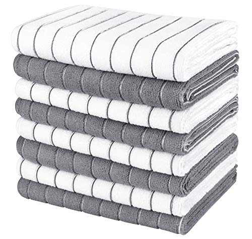 AIDEA Dish Towels-8Pack, 18”x26”, Super Soft and Absorbent, Multi-Purpose Microfiber Kitchen Towels for Home, Kitchen-Grey/White