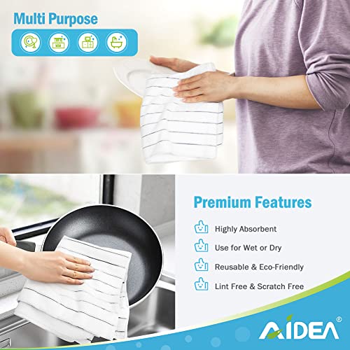 AIDEA Dish Towels-8Pack, 18”x26”, Super Soft and Absorbent, Multi-Purpose Microfiber Kitchen Towels for Home, Kitchen-Grey/White