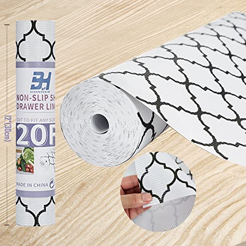 BHCORNER White Shelf Liners For Kitchen Cabinets 12"x20FT Cabinet Liner,Waterproof Contact Paper For Cabinet ,Easy To Cut Drawer Liner For Kitchens Non-Slip Refrigerator Liners For Shelves(12x240inch)