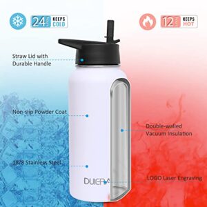 DUIERA 32oz Insulated Water Bottle Vacuum Stainless Steel Water Bottle with Straw & Leak Proof Spout Lids, BPA Free, Keep Beverage Cold or Hot - White