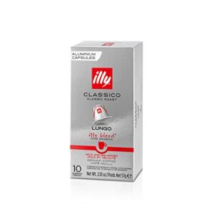 illy Lungo Classico Coffee, Classic Roast (Medium Roast) (100-Count single serve capsules, compatible with Nespresso Original Line System coffee machines)