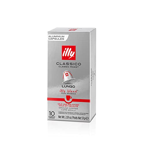 illy Lungo Classico Coffee, Classic Roast (Medium Roast) (100-Count single serve capsules, compatible with Nespresso Original Line System coffee machines)