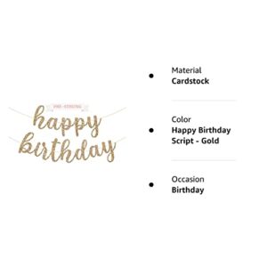 Pre-Strung Happy Birthday Banner - NO DIY - Gold Glitter Birthday Party Banner in Script - Pre-Strung Garland on 6 ft Strands - Gold Birthday Party Decorations & Decor. Did we mention no DIY?