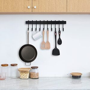 Utensil Holder, Kitchen Rail with 10 Hooks, Kitchen Pots Pans Organizer Hanger, Wall Mounted Wrought Iron Hanging Utensil Holder Rack with Black 17 Inch for Coffee Mug Rack Cup Hanging Kitchen Black…