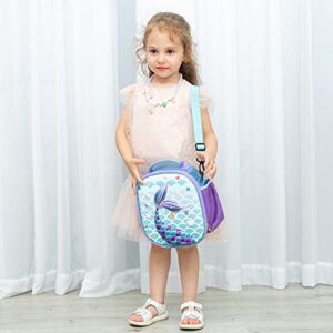 WERNNSAI Mermaid Lunch Bag - 3D Insulated Lunch Box for Girls School Picnic Shopping Lunch Shiny Crossbody Waterproof Reusable Lunch Thermal Tote Handbag with Detachable Strap