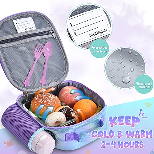 WERNNSAI Mermaid Lunch Bag - 3D Insulated Lunch Box for Girls School Picnic Shopping Lunch Shiny Crossbody Waterproof Reusable Lunch Thermal Tote Handbag with Detachable Strap