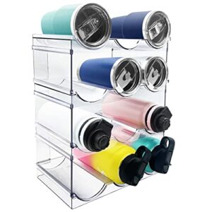 spaclear water bottle organizer, stackable kitchen pantry organization and storage shelf, plastic water bottle holder for fridge kitchen cabinet organizer and storage, tumbler travel mug cup organizer